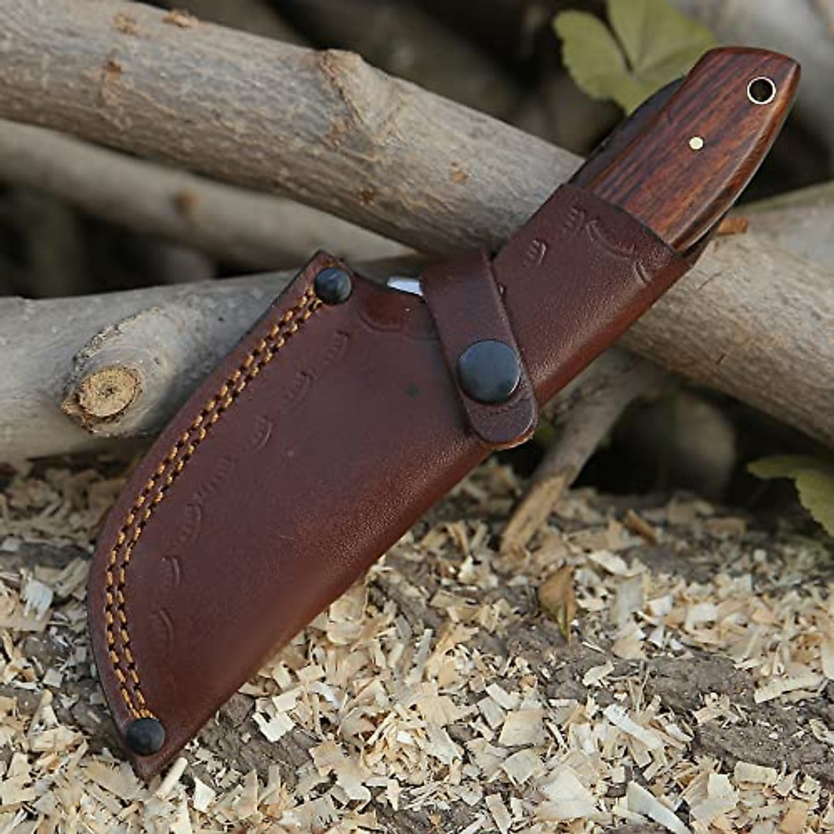 WARIVO KNIFE Hunting knife Full Tang Damascus Gut Hook Knife- EDC 8-inch Gut Hook Skinning knife for Hunting Fixed Blade Knife with Sheath Deer Gutting knives with Rosewood handle