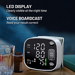 Oklar Blood Pressure Monitors for Home Use Rechargeable Wrist Digital BP Machine Cuff with LED Backlit Display, Voice Broadcast, 240 Memory Storage for 2 Users with Carrying Case