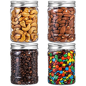 Fasmov 21 Pack 12 Ounce Clear Plastic Jars Containers with Screw On Lids, Round Empty Plastic Slime Storage Containers for Kitchen & Household Storage - BPA Free