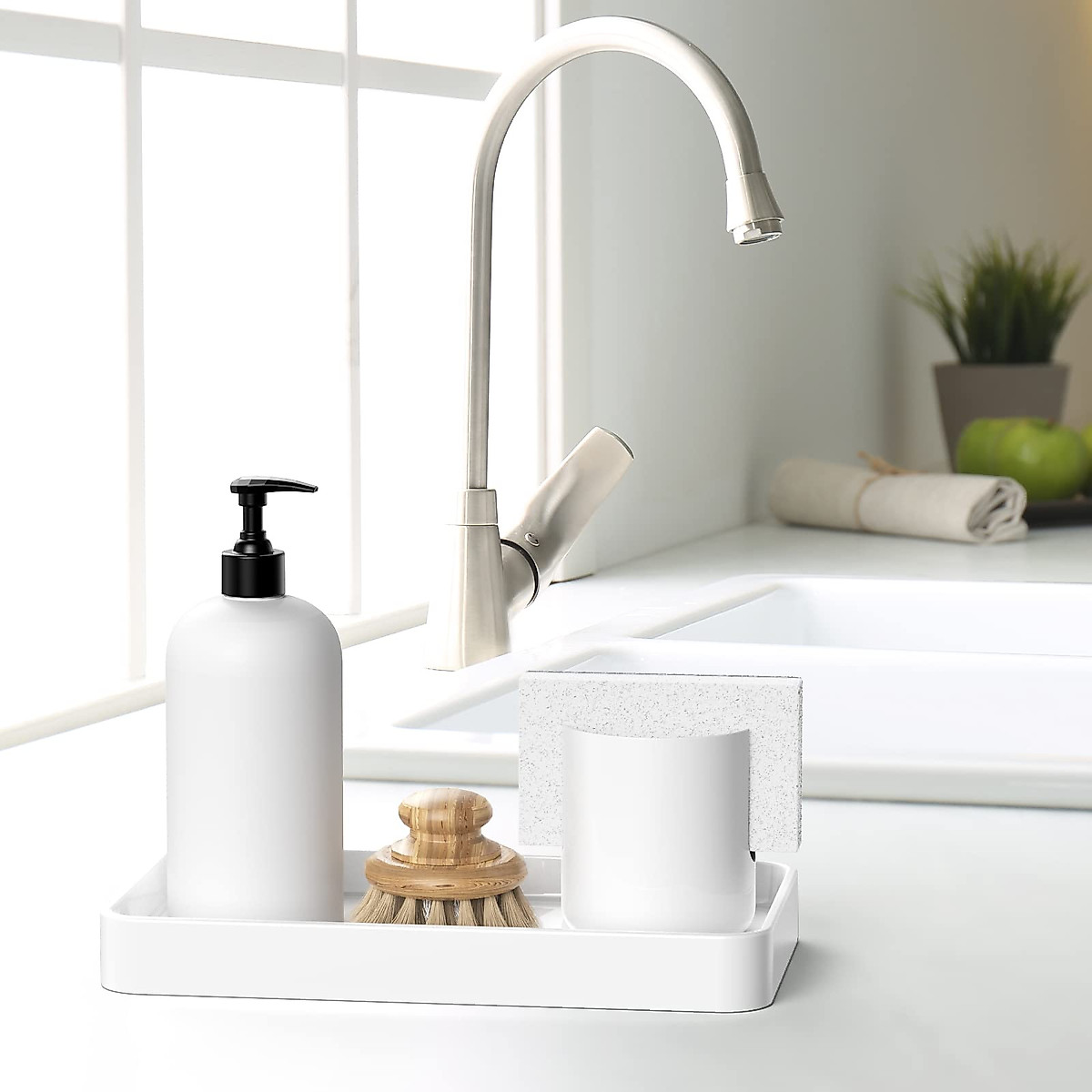 Gurygo 10" Ceramic Bathroom Vanity Tray for Kitchen Counter – Soap Dispenser Trays - Bathroom Tray - Kitchen Tray for Soap Bottles Organization (White, Set/1)