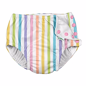 green sprouts Girls' Reusable Absorbent Baby Swim Diapers, Rainbow Stripe, 18 Month