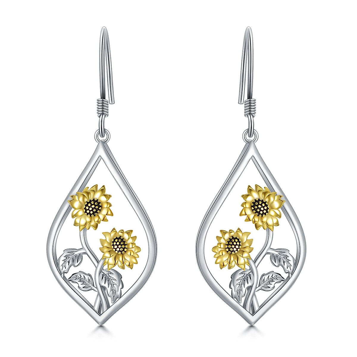 Sunflower Earrings Sterling Silver Flower Floral Dangle Dangling Drop Charm Earrings Boho Jewelry Christmas Gifts for Women
