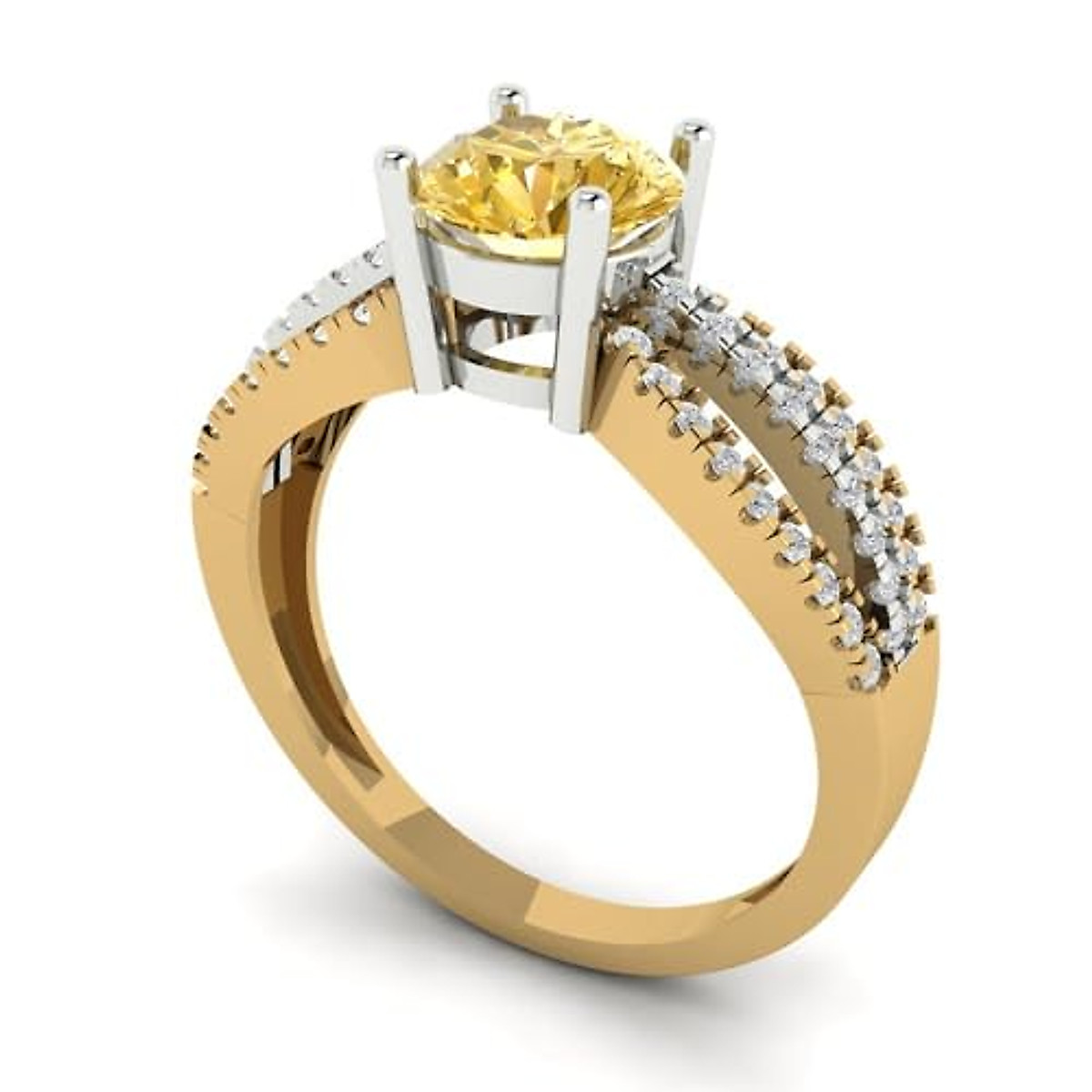 Clara Pucci 1.19ct Round Cut Solitaire Yellow Citrine Designer Wedding Bridal art deco Anniversary Ring 14k yellow & White Gold 7.5