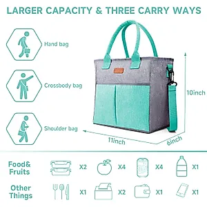 FITHOME Insulated Reusable Lunch Bag for Women/Men, Adult Thermal Tote Lunch Bag with Adjustable Crossbody Strap, Portable Leakproof Cooler Bags for Work/Picnic/Travel