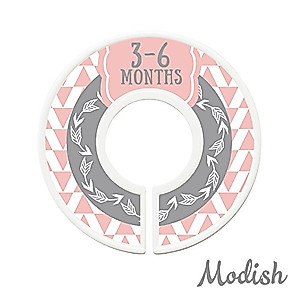Modish Labels Baby Clothes Size Dividers, Baby Closet Organizers, Size Dividers, Baby Closet Organizers, Closet Dividers, Clothes Organizer, Girl, Woodland, Arrows, Tribal, Pink, Grey, Gray (Baby)