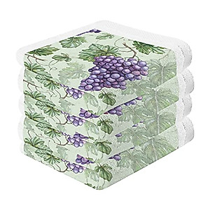 ALAZA Grapes Purple Towels Cotton Washcloths Set, Extra Absorbent Fast Drying Face-Cloth Washcloths, Soft Fingertip Towel for Hotel,Spa,Kitchen,12'' x 12'' (6 Pack)