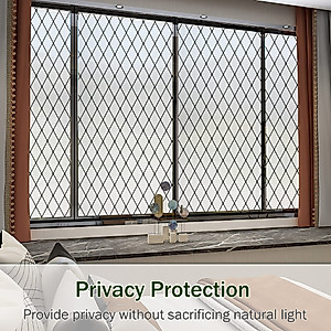 VELIMAX Frosted Black Lattice Window Film Static Cling Window Privacy Films Decorative Glass Vinyl Film for Windows Removable Sun Blocking Anti-UV 17.7x78.7 inches