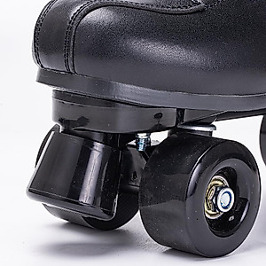 Roller Skates Women Men High-Top PU Leather Roller Skates Classic Double-Row Roller Skates Outdoor Indoor Quad-Skates with Light up Shoe Laces (Black Black Wheel, 45-US Men 11= Women 12)