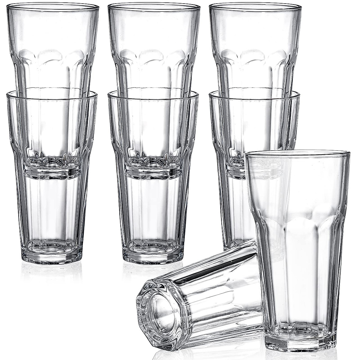 Yopay Set of 8 Highball Drinking Glasses, 12oz Lead-Free Tempered Water Glasses Thick Heavy Base, Clear Iced Hot Tea Glassware for Cocktail, Juice, Milkshake, Coke, Soda Beer Tumbler Cup