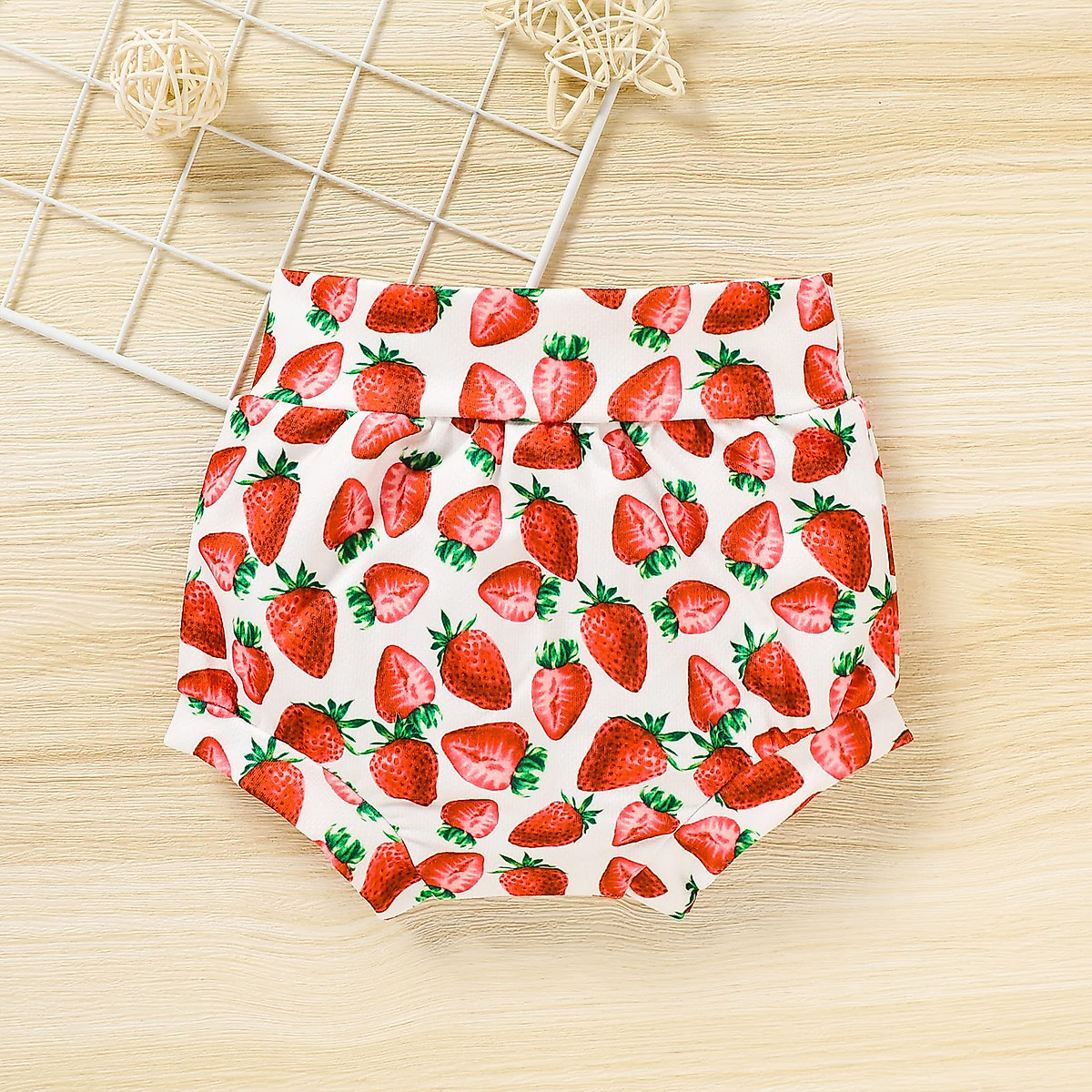 Viworld Baby Girl 1st Birthday Outfits Ruffle Sleeve Romper+Strawberry Bottoms Diaper Shorts+Headband Cake Smash Clothes Set,(White Strawberry,12-18M)