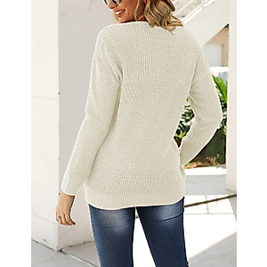 MEROKEETY Women's 2024 Long Sleeve Waffle Knit Sweater Crew Neck Solid Color Pullover Jumper Tops Beige