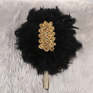 African Custom Wedding Feather Hand Fan Lace Dance Fan with Sequins Stone Handmade Abanicos para Boda Bride Hand Held Photo Prop