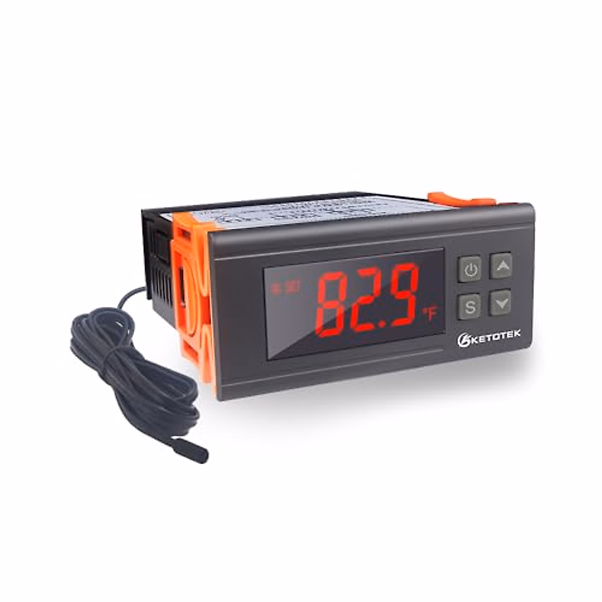 KETOTEK Digital Temperature Controller AC110V 10A Fahrenheit Thermostat with 2m Waterproof Sensor 2 Relays Heating Cooling Incubator