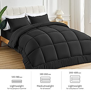 Sonive All Season Comforter Soft Fluffy Breathable Microfiber 200gsm Down Alternative Bedding Duvet Insert with 8 Corner Tabs Easy Care (Black, Queen)