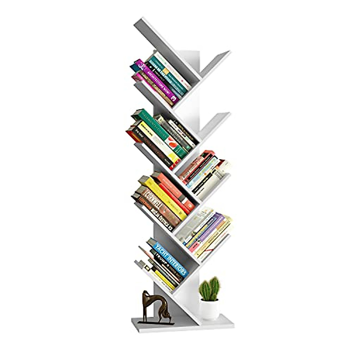 Yusong Tree Bookshelf, 9-Tier Floor Standing Bookcase for Living Room Bedroom, Utility Organizer Shelves for Home Office, White