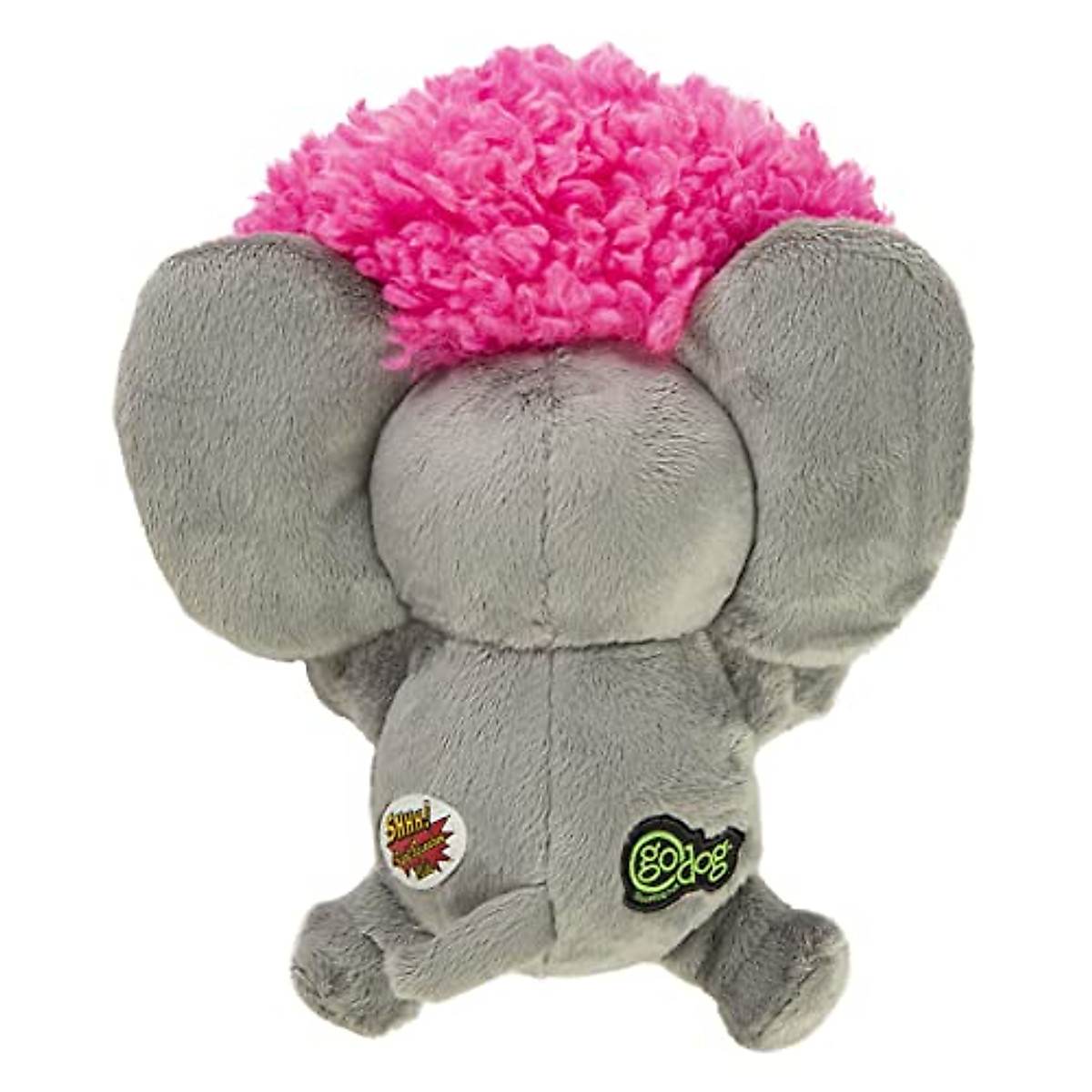 goDog Crazy Hairs Elephant Silent Squeak Plush Dog Toy, Chew Guard Technology - Gray, Large