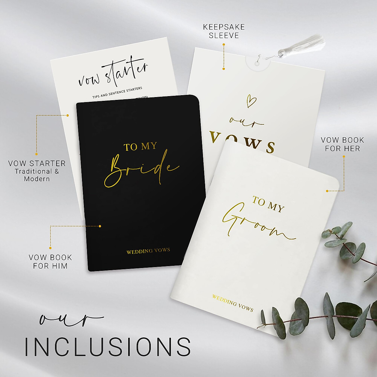 Wedding Vow Books His and Hers, Gold Foil Lettering & Keepsake Sleeve, Wedding Day Essentials, Beautiful His and Hers Gifts for the Bride and Groom (Black & White)