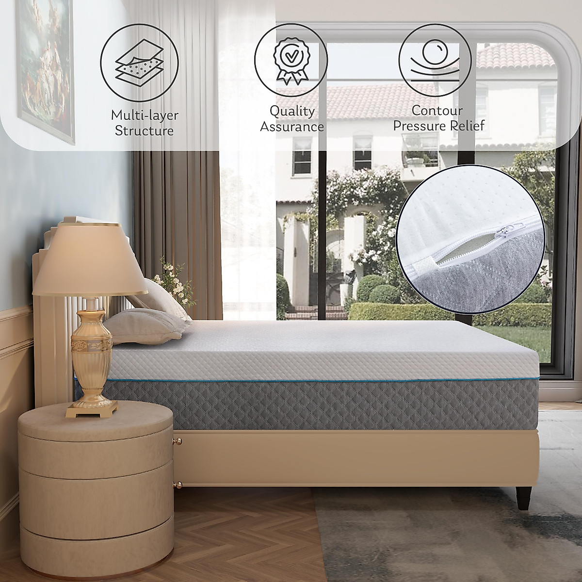 14 Inch King Memory Foam Mattress, Fiberglass Free Mattress Bed in a Box, Gel Mattress Medium Firm Mattress, CertiPUR-US Certified, 76”x80”x14”, White