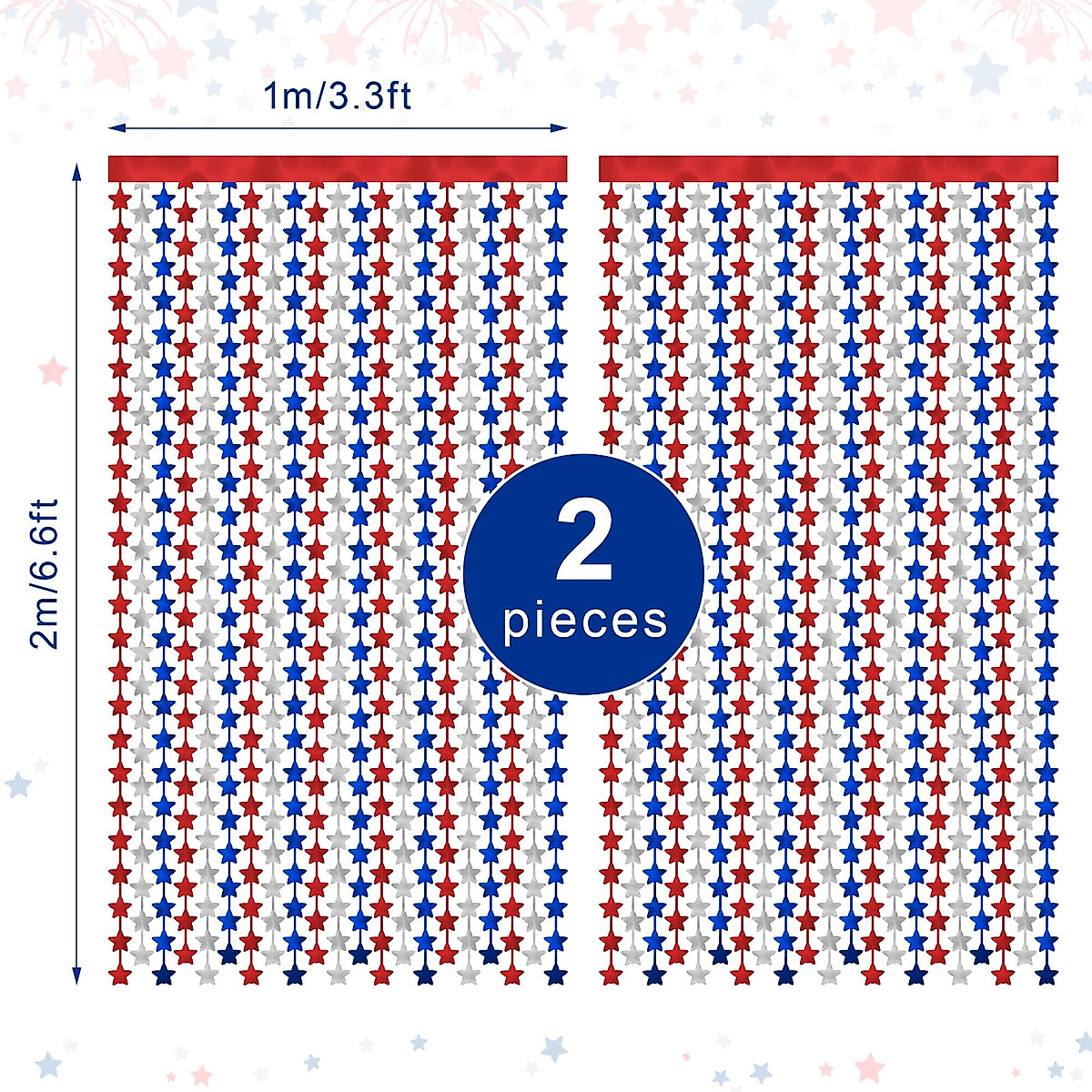 HOOSUN Patriotic Decorations Backdrop,2 Pack Red White and Blue Party Photo Backdrop Patriotic Tinsel Foil Fringe Curtains,Red White and Blue Streamers Tinsel Backdrop Decor for Home,Front Door