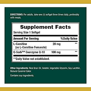 CoQ10 by Nature's Bounty, Dietary Supplement, Supports Heart Health, 100mg Plus L-Carnitine, 60 Softgels