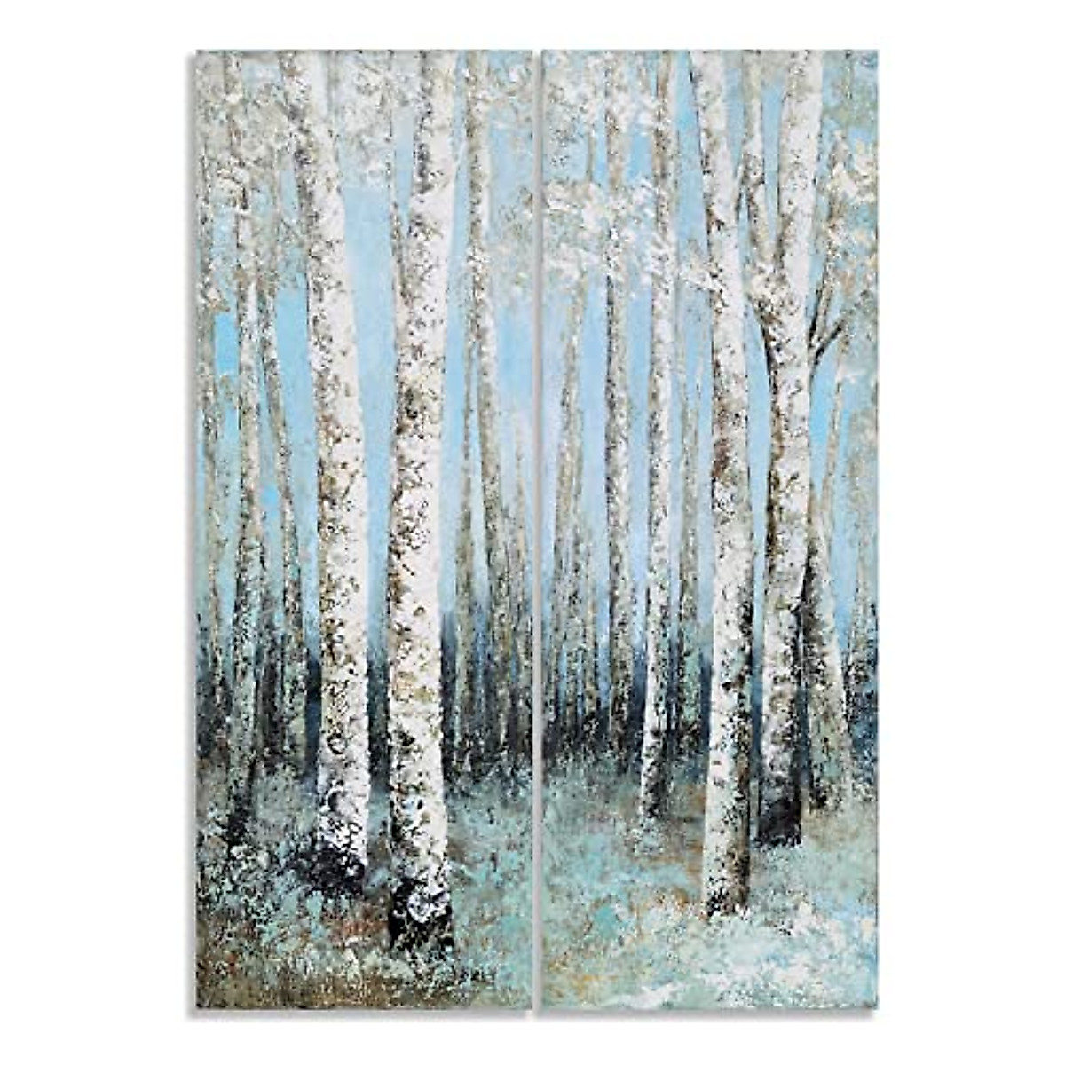 YHSKY ARTS Birch Tree Canvas Wall Art - Abstract Forest Paintings with Textured - 2 Pieces Nature Pictures for Living Room Bedroom Bathroom Decor