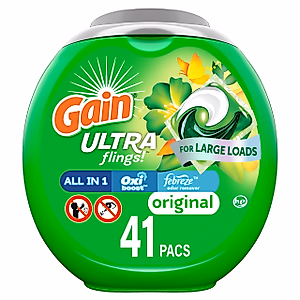 Gain Ultra Flings Liquid Laundry Detergent Pacs Designed for Large Loads, Original Scent, 41 Count