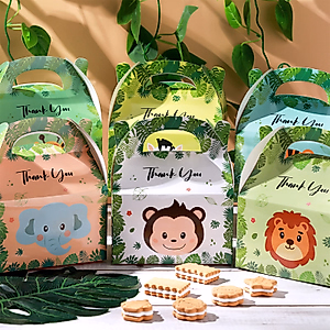 Marspark 24 Pcs Animal Party Favor Treat Box Safari Party Bags Zoo Party Favor Candy Goodie Gift Box for Kids Baby Shower Jungle Theme Party Supplies Birthday Party Decorations