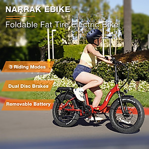NARRAK Electric Fat Tires Folding Bike, 750W Brushless Motor Peak 1100W, 48V13Ah Removable Battery, Max 28Mph, LCD Display, Suspension, Step-Over/Through Frame for Adult (Step Thru - Red)