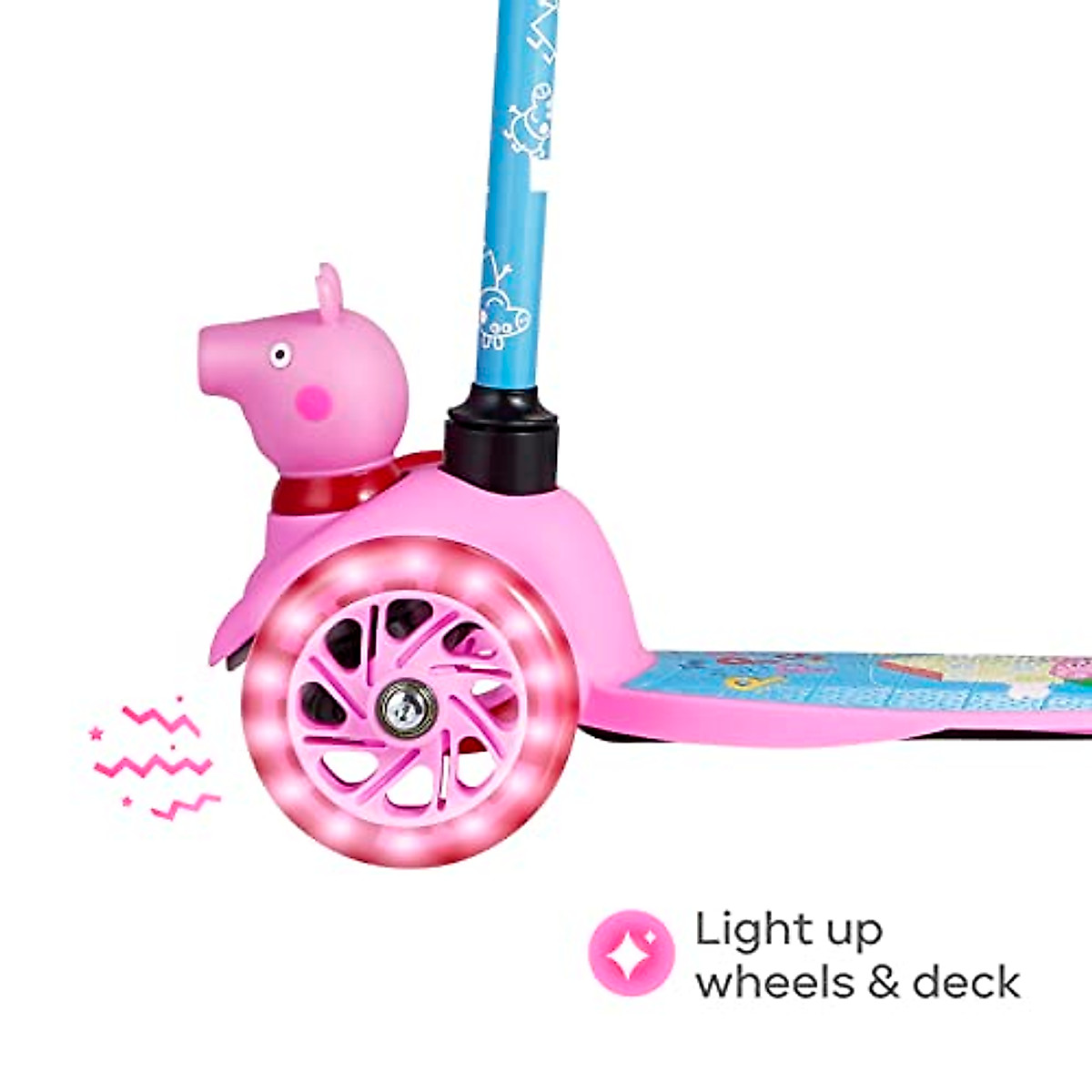 Sakar Self Balancing Toddler Scooter with Light-Up Wheels - Extra Wide Deck, 3 Wheel Platform, Foot Activated Brake, 75 Lbs Limit, Scooter for Kids Ages 3-5