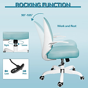 SeekFancy Kids Desk Chair Pego300, Blue Study for Boys Girls with Eggshell Design Backrest, Ergonomic Growing Teen Office Flip up Arms and Wheels, Pu Leather Task Chair…