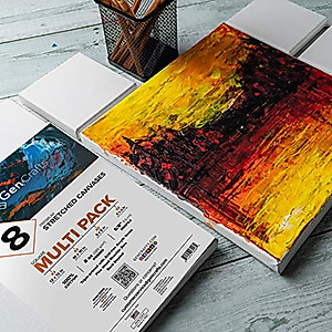 GenCrafts Stretched White Squared Canvas Multi Pack - 4x4, 8x8, 10x10, 12x12 (2 of Each) Set of 8 - Triple Primed - 100% Cotton - for Acrylic, Oil, Other Wet or Dry Art Media - Artists Grade