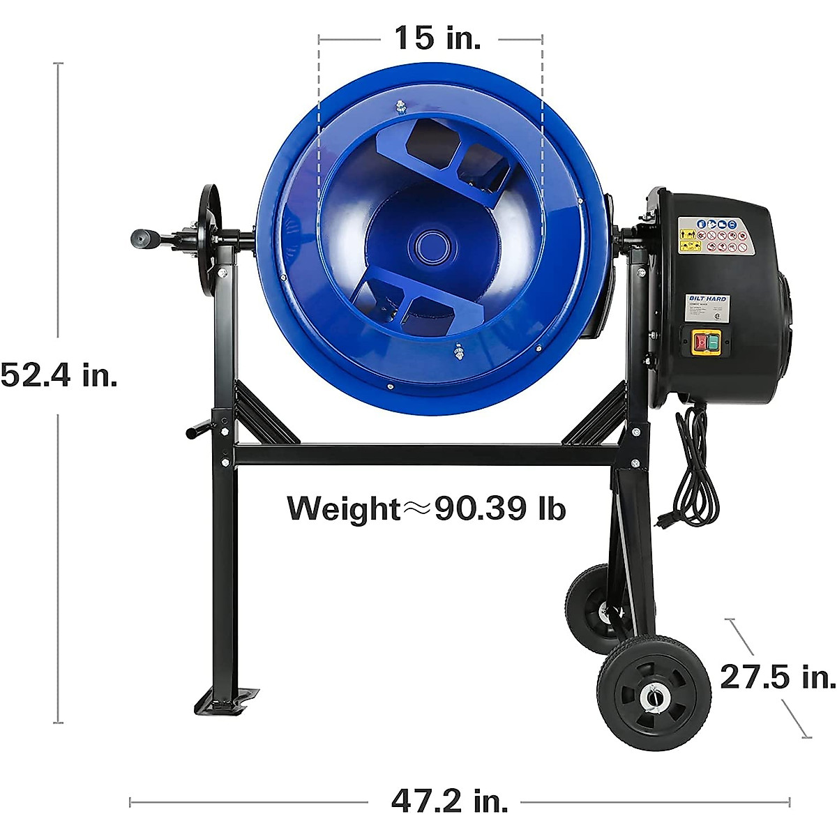 BILT HARD Electric Cement Mixer, 4 Cubic Ft. Portable Concrete Mixer Machine, Wheelbarrow Cement Mixing Tools for Stucco