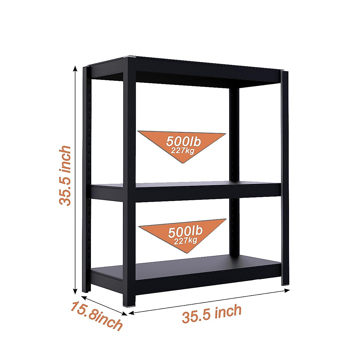 iDEKAI 3 Tier Steel Storage Shelves, Garage Shelving, Heavy Duty Adjustable Garage Shelves, Utility Rack, Shelving Units for Storage, Kitchen, Warehouse,Pantry, Closet, 35.5H 35.5W'' x 15.8" D, Black