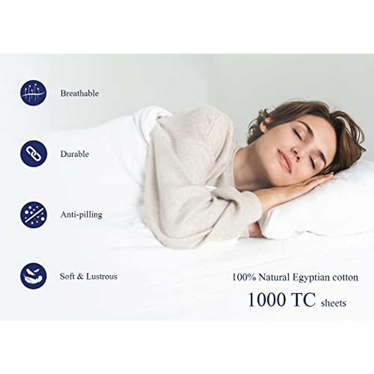 Van Harman 1000 Thread Count 100% Egyptian Cotton Bed Sheets 4 Pc Queen Bed Set Ivory, Sateen Weave Hotel Cotton Cotton Sheets, Single Ply Yarns, Luxury Collection, Fits mattress up to 16” Deep Pocket