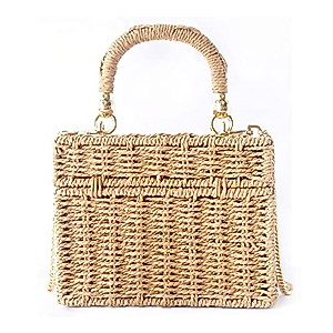 Handwoven Rattan vintage purse Bag Natural Chic Casual Handbag Beach Sea tote Basket Straw vacation Bag (Brown)