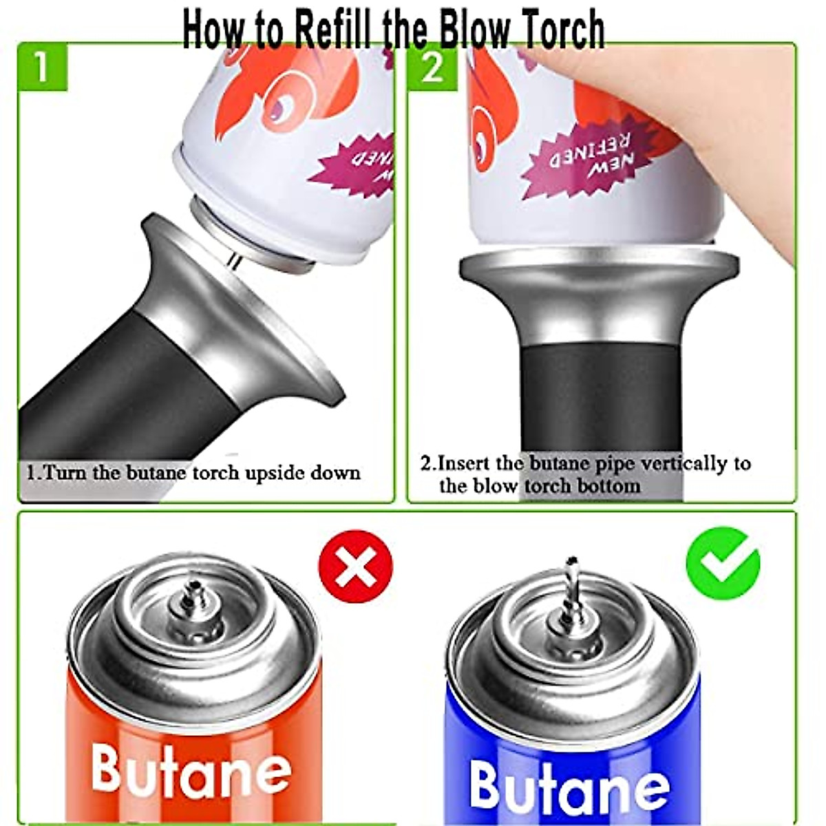 2 Pack Butane Torch Lighters,PBXZET Blow Torch Refillable Kitchen Cooking Torch with Safety Lock Adjustable Flame Chef Torch for Desserts Brulee BBQ Baking-Butane Gas Not Included(Silver Red)