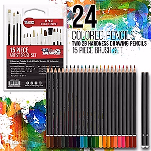 U.S. Art Supply 162-Piece Deluxe Mega Wood Box Art Painting and Drawing Set - Artist Painting Pad, 2 Sketch Pads, 24 Watercolor Paint Colors, 24 Oil Pastels, 24 Colored Pencils, 60 Crayons, 2 Brushes