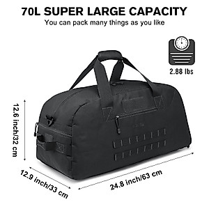 G4Free 70L Large Tactical Duffle Bag Men Sports Gym Backpack with Shoes Compartment Military MOLLE Duffel Backpack ( Black)