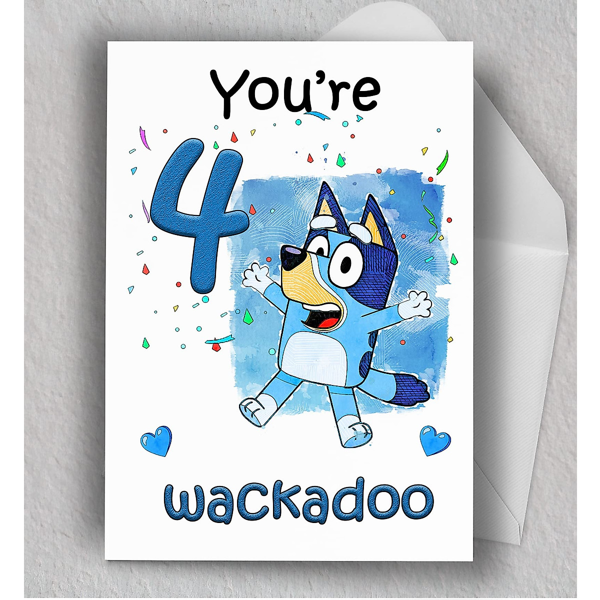 Kids' Wackadoo Birthday Card | For ages 1-6 | Fun Party Greeting Card | Gift for Kids | Blank Card (Blue, age 4)