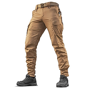 Aggressor Flex - Tactical Pants - Men Black Cotton with Cargo Pockets (Coyote Brown, W34 / L36)