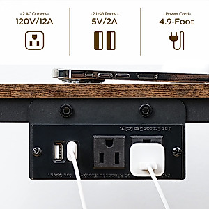 YATINEY Nightstands Set of 2, Dorm Night Stand with Charging Station, Bedside Tables with 2 Non-Woven Drawers, Side Table for Dorm Room, End Table for Small Spaces, College, Living Room ET02L2BR