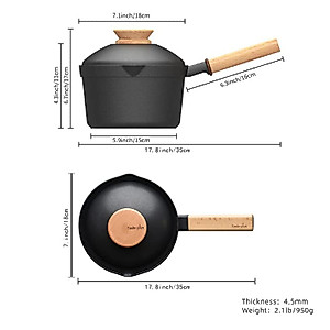 Saucepan with Lid, Sauce Pans Nonstick Milk Pot with Wood Handle, Taste plus 2 Quart Cooking Pot with Pour Spout, PFOA Free Black Soup Pot