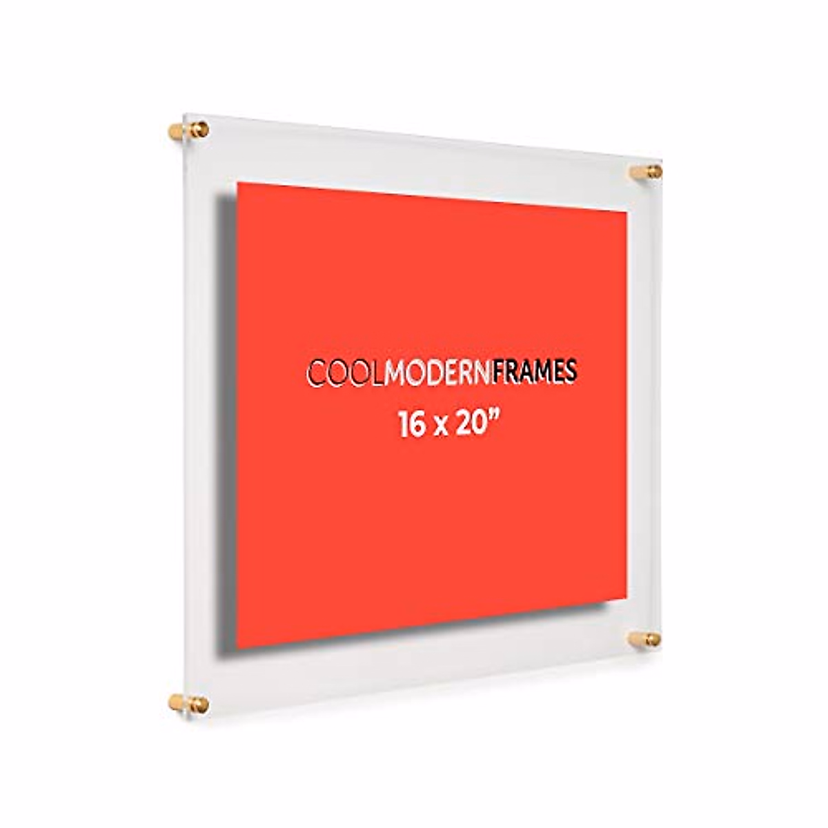 COOL MODERN FRAMES 16x20" Clear Double Panel Floating Acrylic Picture Frame Display with Gold Hardware for Displaying Art and Photos on Wall