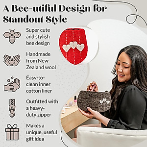 Simply Inspired Handmade Wool Heart Purse Cosmetic Pouch - Mini Cosmetic Pouch - Small Makeup Bag - Travel Red Heart Bag Is a Great Gift for Women - Set of 3