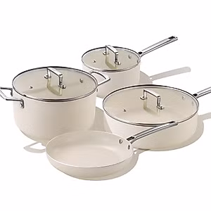 Larinest Nonstick Ceramic Cookware Set 7 pcs,Non Stick Pots and Pans Set,Non-toxic Kitchen Cooking Set,Dishwasher/Oven Safe,NO PFAS/PFOA,White