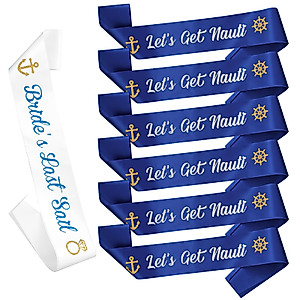 Serencatcher 7Pcs Nautical Bachelorette Party Decorations Sashes, Last Sail Before The Veil Bachelorette Decorations Let's Get Nauti Sashes Navy Blue for Nautical Anchor Boat Bridal Shower Party Favor