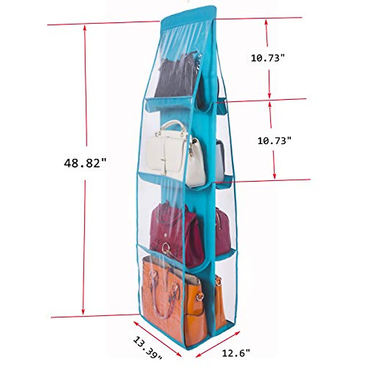 Amelitory Hanging Handbags Holder for Closet 4 Shelf Purse Bags Storage 8 Compartment Dust-Proof Organizer Lake Blue
