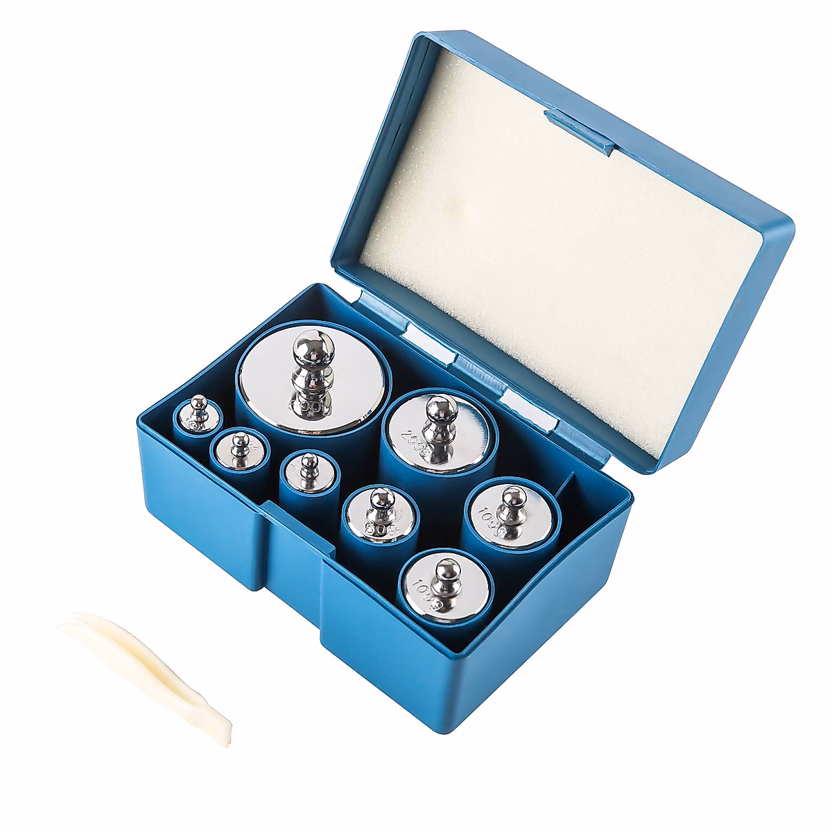 HORIZON 8 PCS 1000g Calibration Weight Set (10g, 20g,20g,50g,100g,100g,200g,500g) with Storage Case and Tweezers for Digital Scale Balance Science Lab Educational Weights