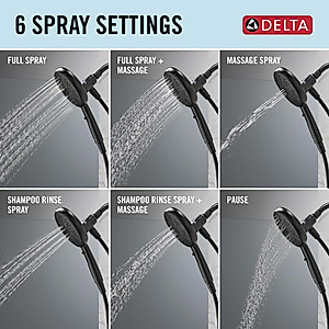 Delta Faucet Nicoli 14 Series Single-Handle Tub and Shower Trim Kit, Black Shower Faucet with 6-Spray Hand Held Shower Head with Hose, Matte Black 144749-BL-HS (Shower Valve Included)