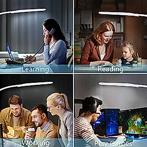 HAILOLY Desk Lamps for Home Office, White Desk Lamp with Clamp, LED Desk Lamp with USB Port,Eye-Caring Office Light Dimmable, Clamp Lamp for Desktop,Workbench